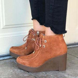 Urban Outfitters | Shoes | Distressed Rust Lug Sole Wedge Tall Ankle ...